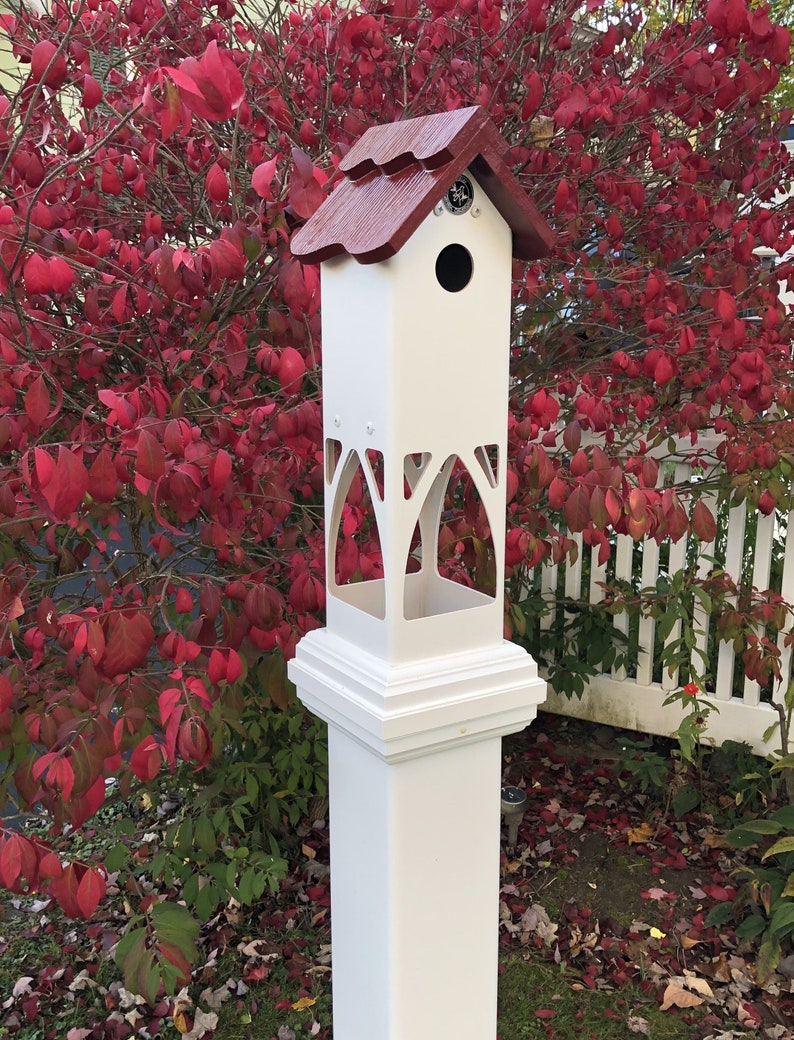 5inch All PVC Post Mount Bird House and Feeder, Weatherproof, Handmade ...