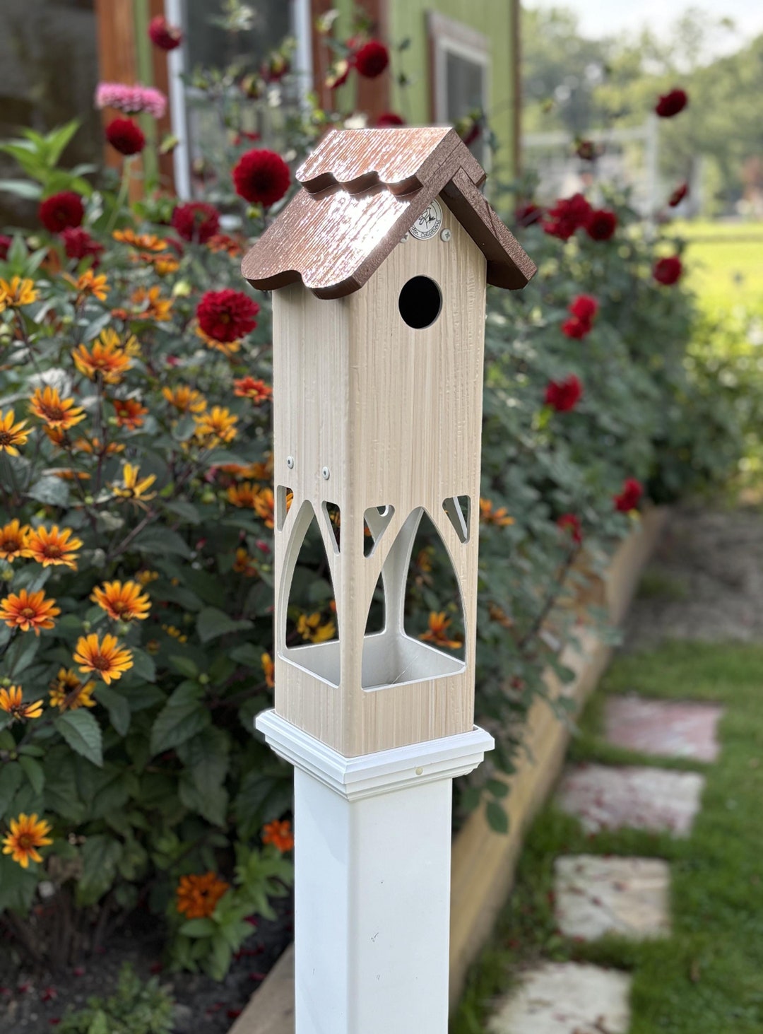 4PM Tall Birdhouse/feeder for PVC Post, Weatherable Post Mount Bird ...