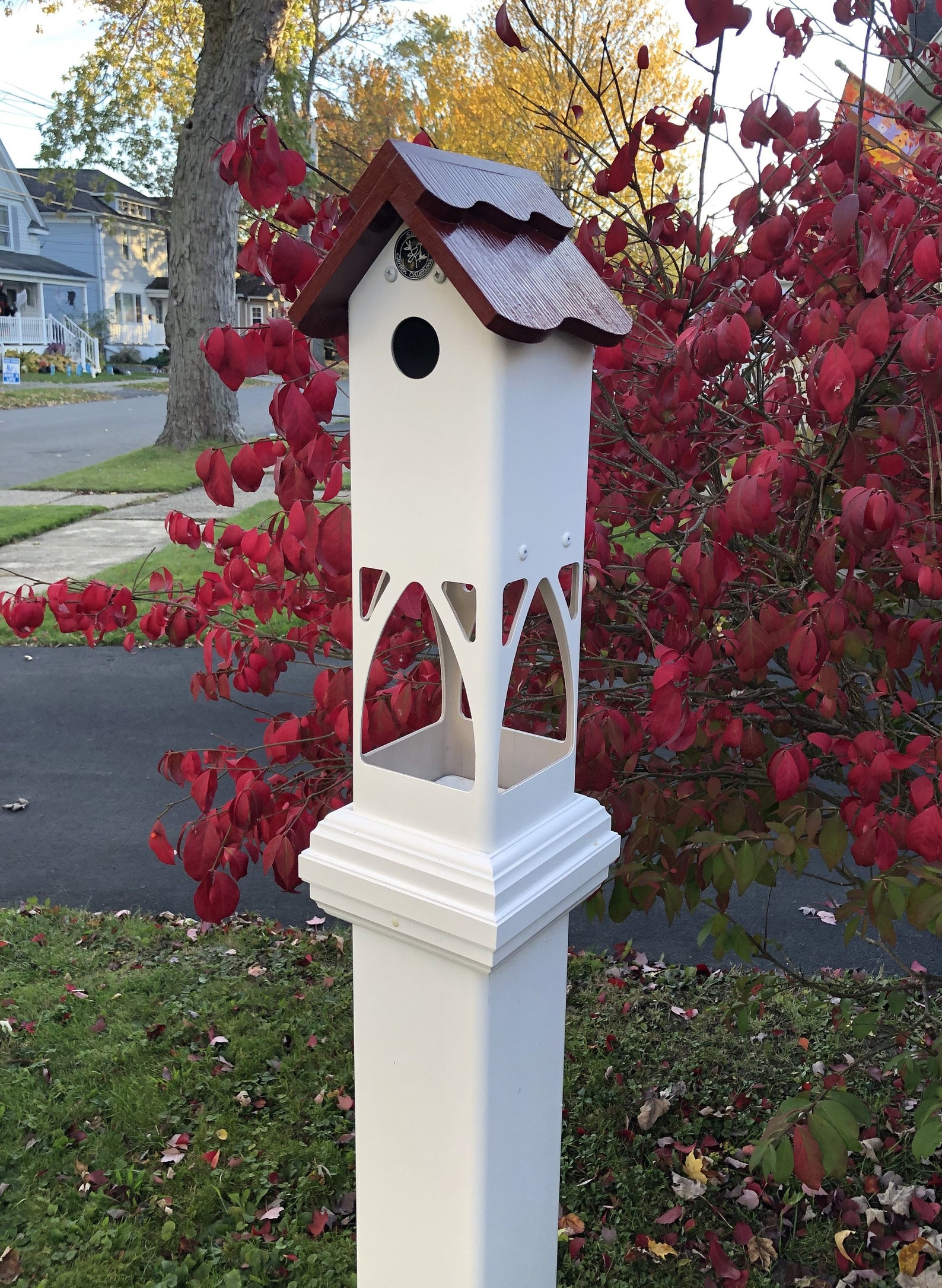 5inch All PVC Post Mount Bird House and Feeder, Weatherproof, Handmade ...