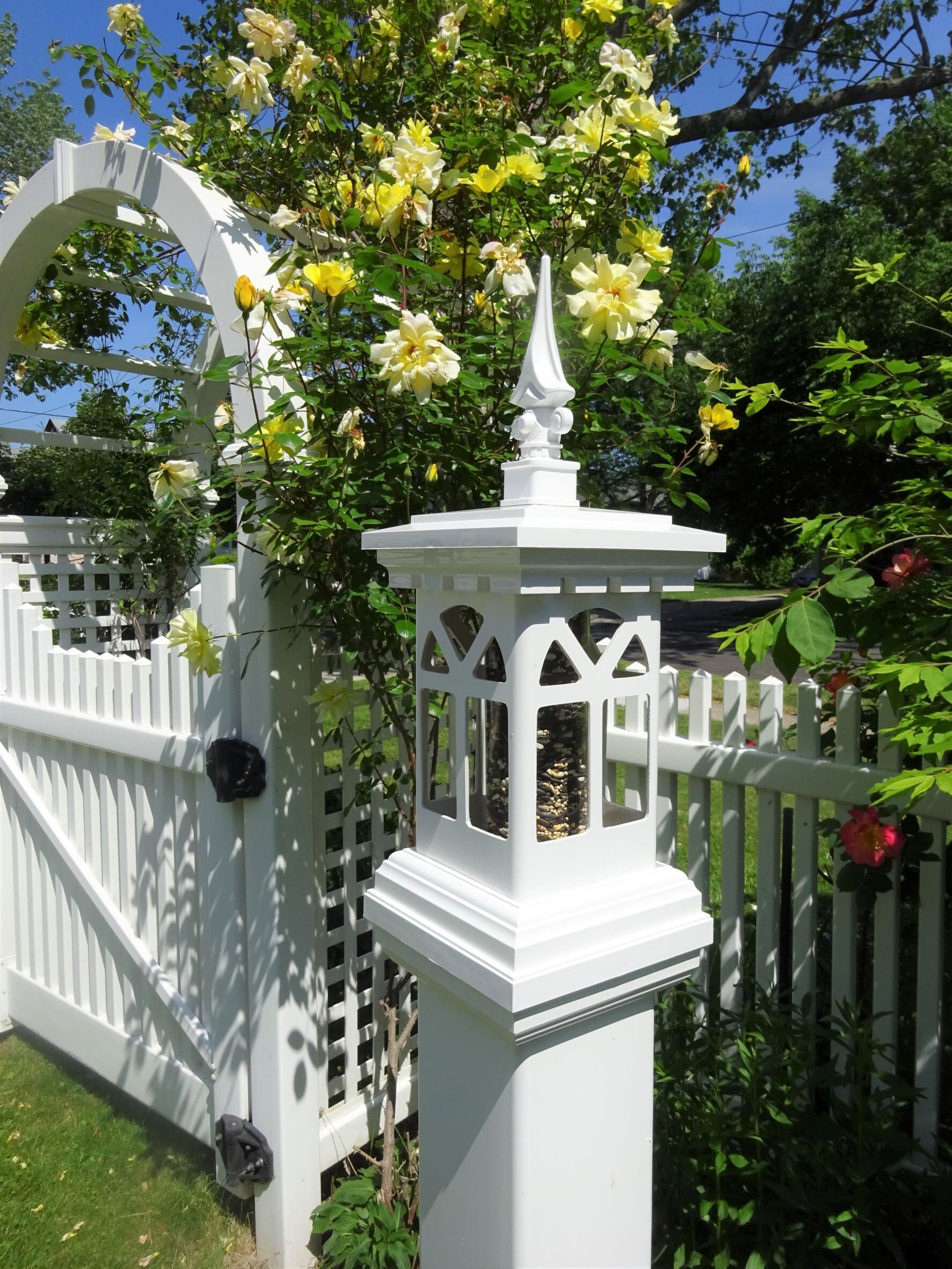 Bird Lovers Delight, White Weatherable 5 PVC Post Mount Tube Feeder ...