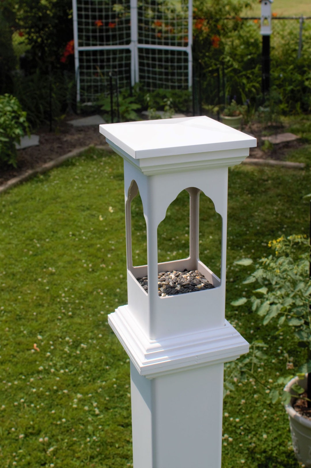 White 4inch PVC Post Mount Bird Feeder With New England Cap - Etsy