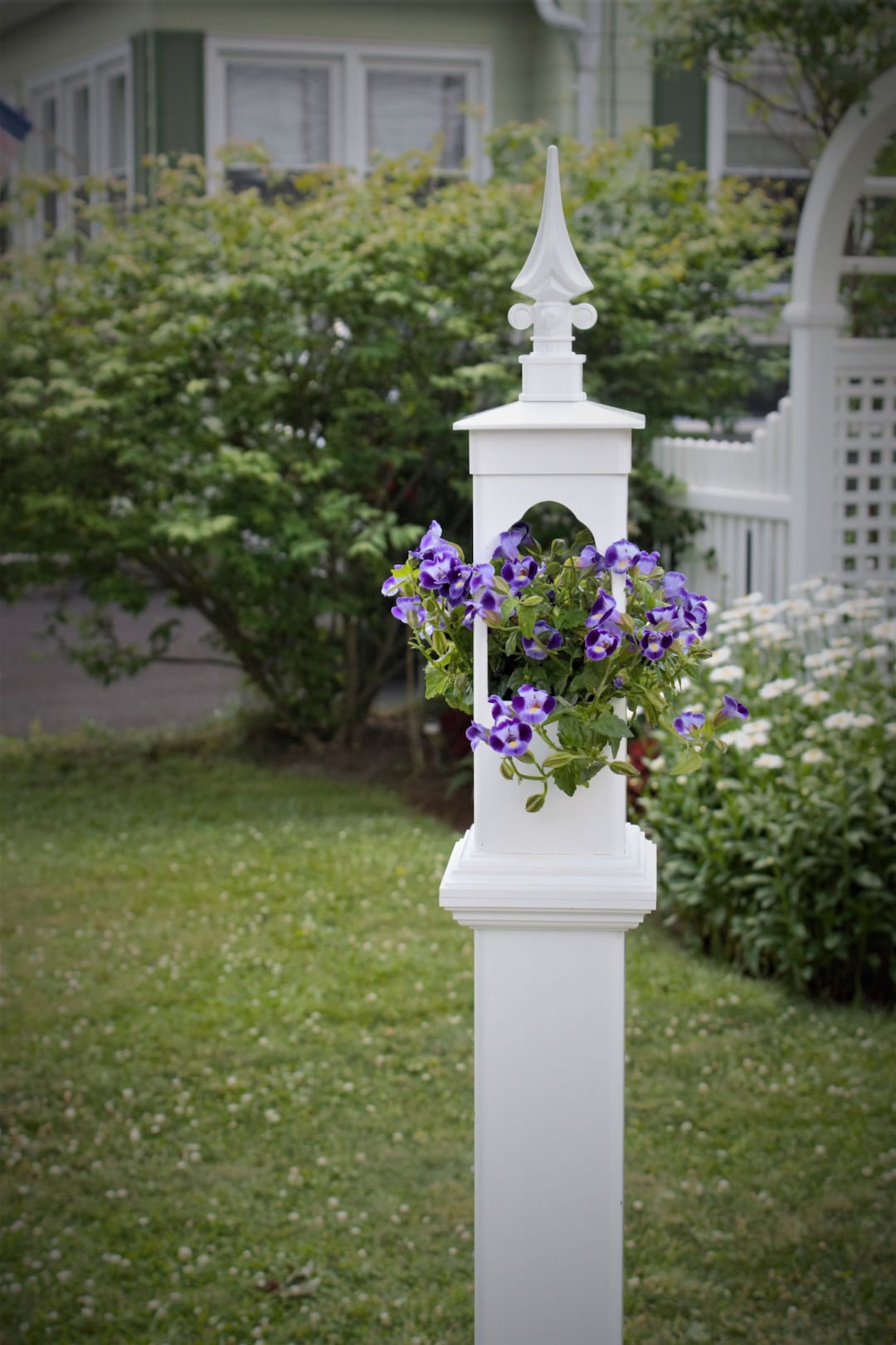 White Vinyl Post Top Planter With Inspire Cap Handmade for 4inch PVC ...