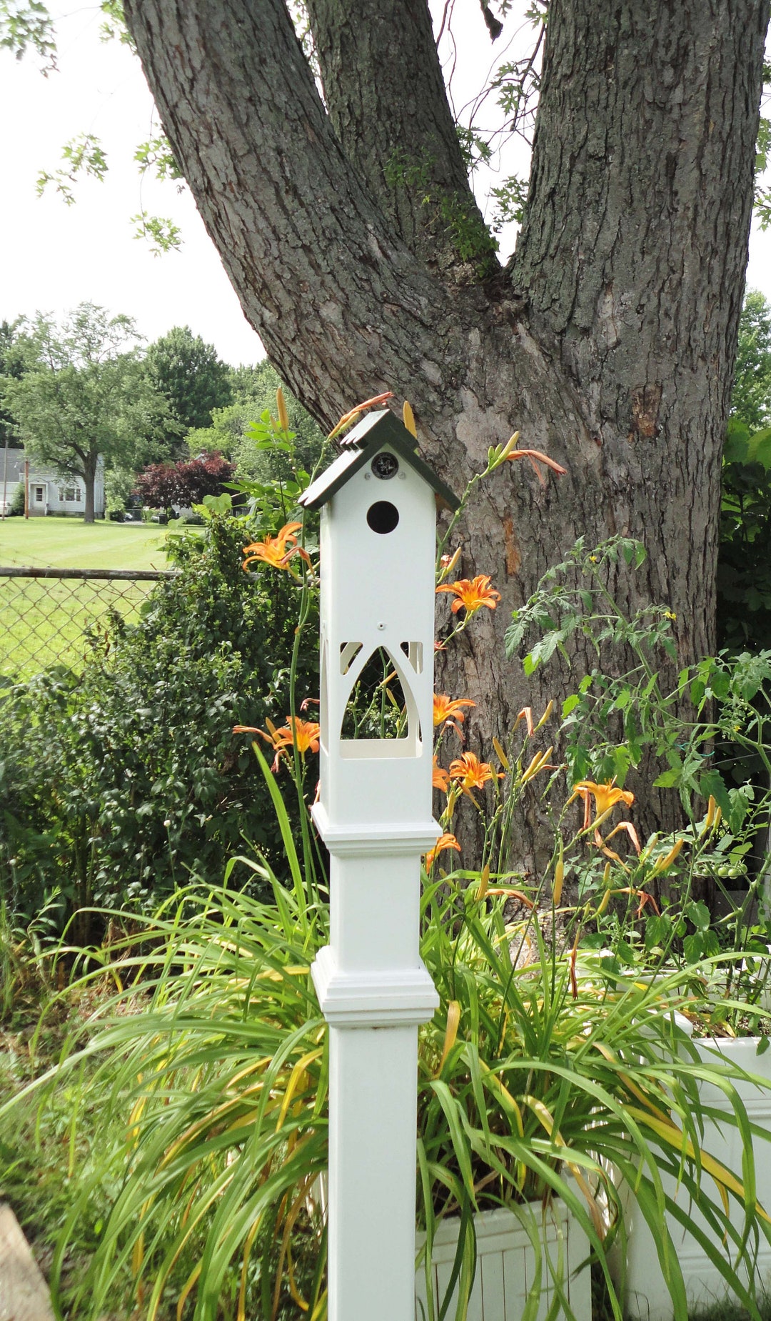 Tall Birdhouse/feeder for Post, Outdoor Weatherable Post Mount PVC Bird ...