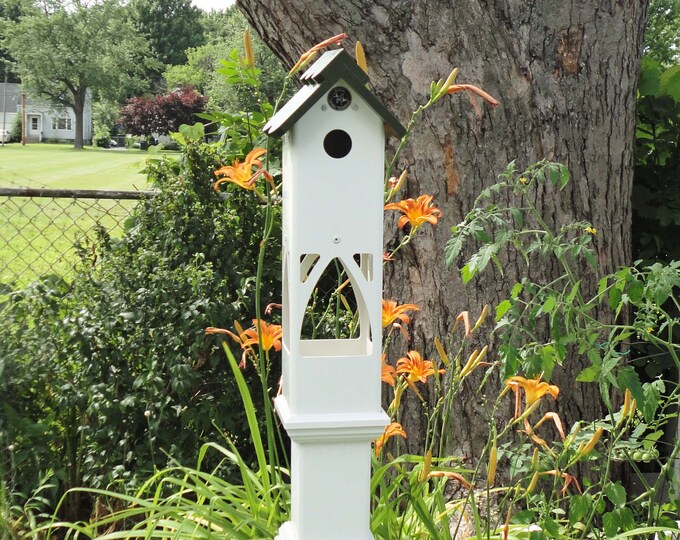 Tall Birdhouse/feeder for Post, Outdoor Weatherable Post Mount PVC Bird ...