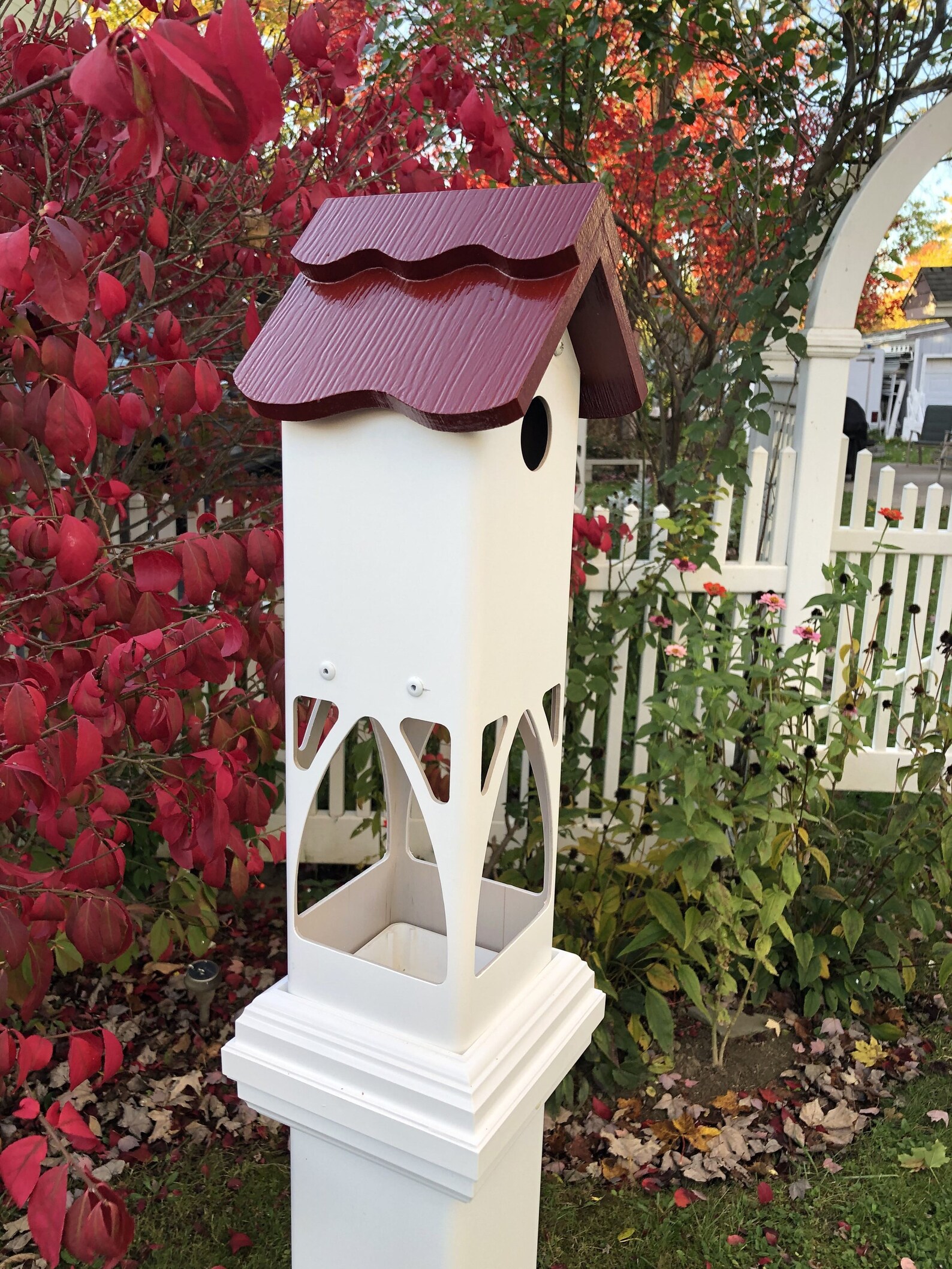 5inch All PVC Post Mount Bird House and Feeder, Weatherproof, Handmade ...