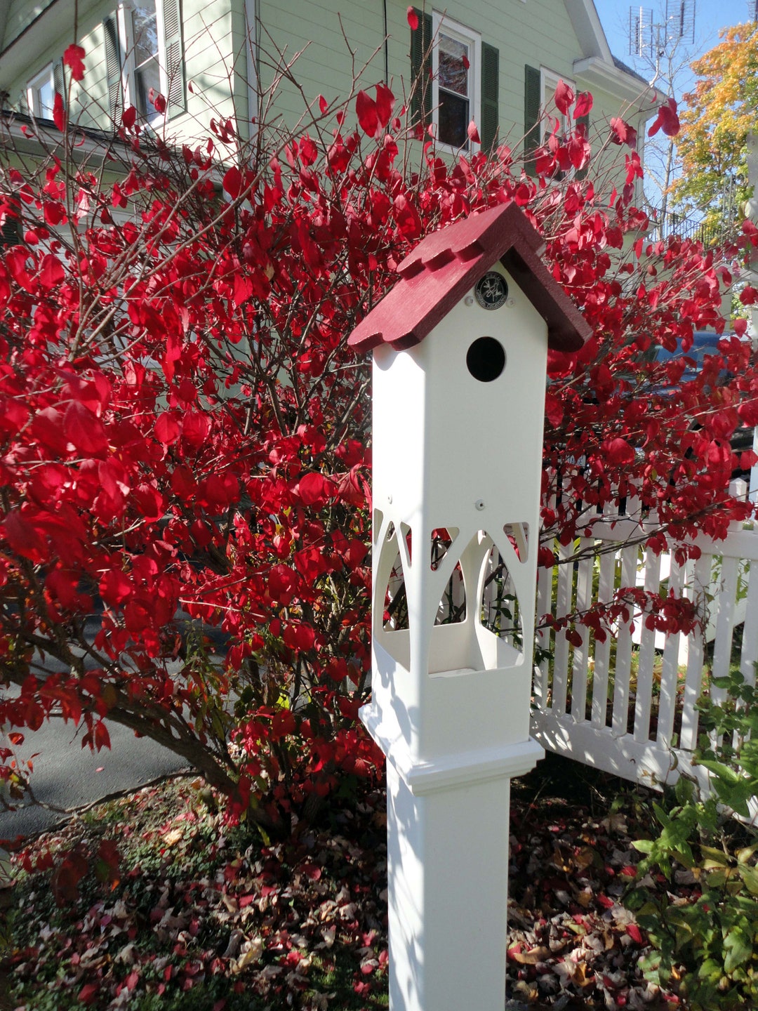 Birdhouse With Feeder-garden Post Mount Tower: Weatherable, Burgundy ...