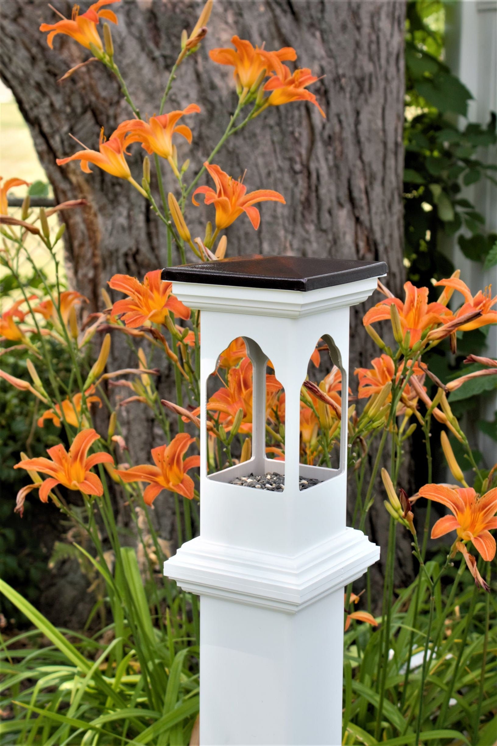 White 4inch PVC Post Mount Bird Feeder With Aluminum Cap Tray - Etsy