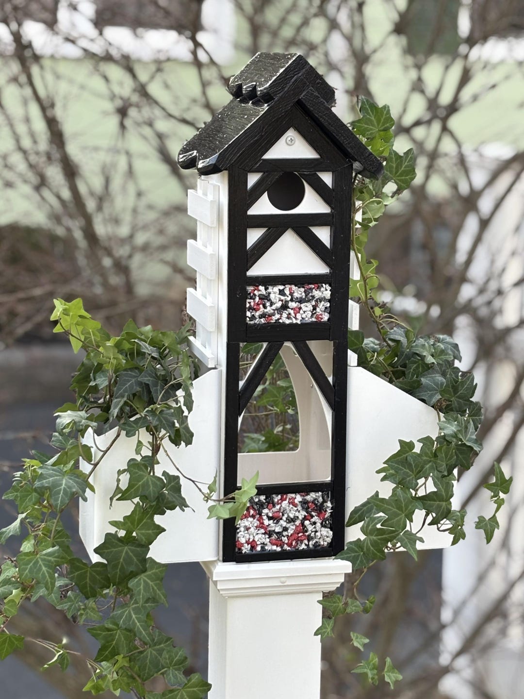 Nature Tower Tudor Style Birdhouse Weatherable PVC Planter, Bird Feeder ...