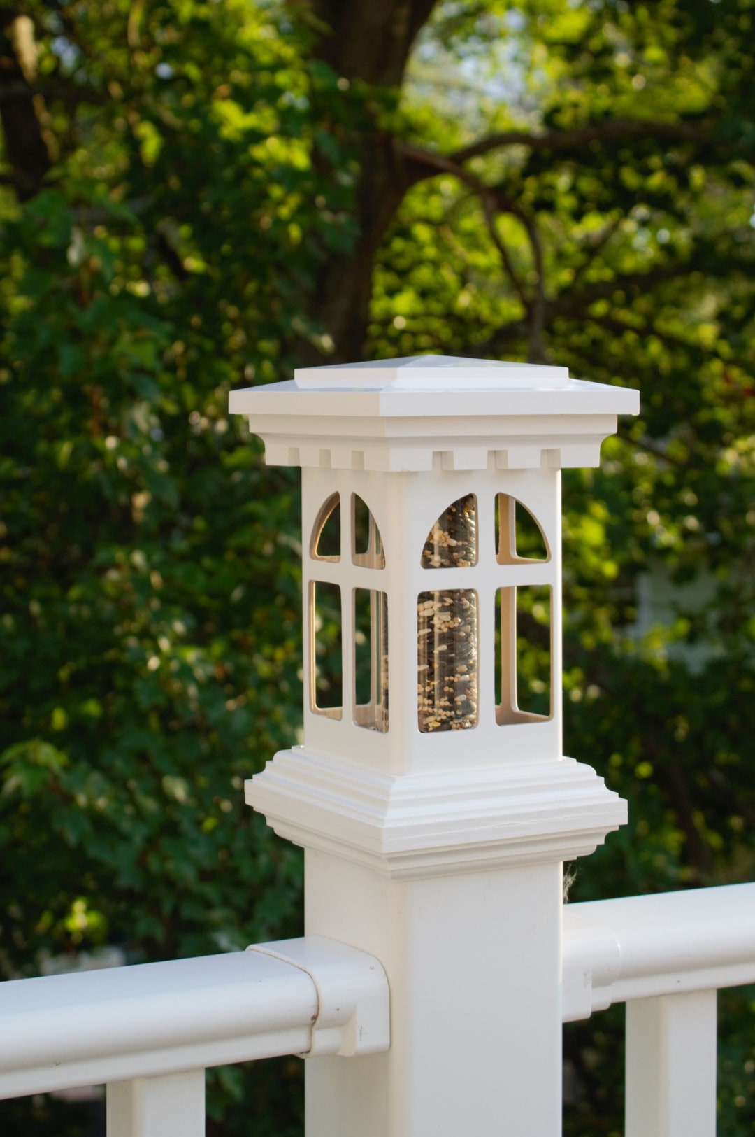 4 Inch PVC Post Mount Cathedral Bird SM Tube Feeder With Dentil Molded ...