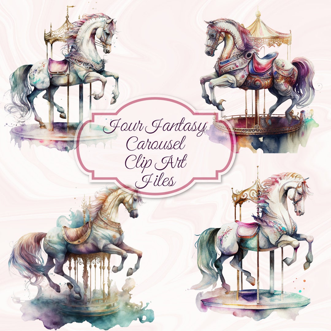 Four Fantasy Carousel Clip Art Files--png--fully Transparent ...