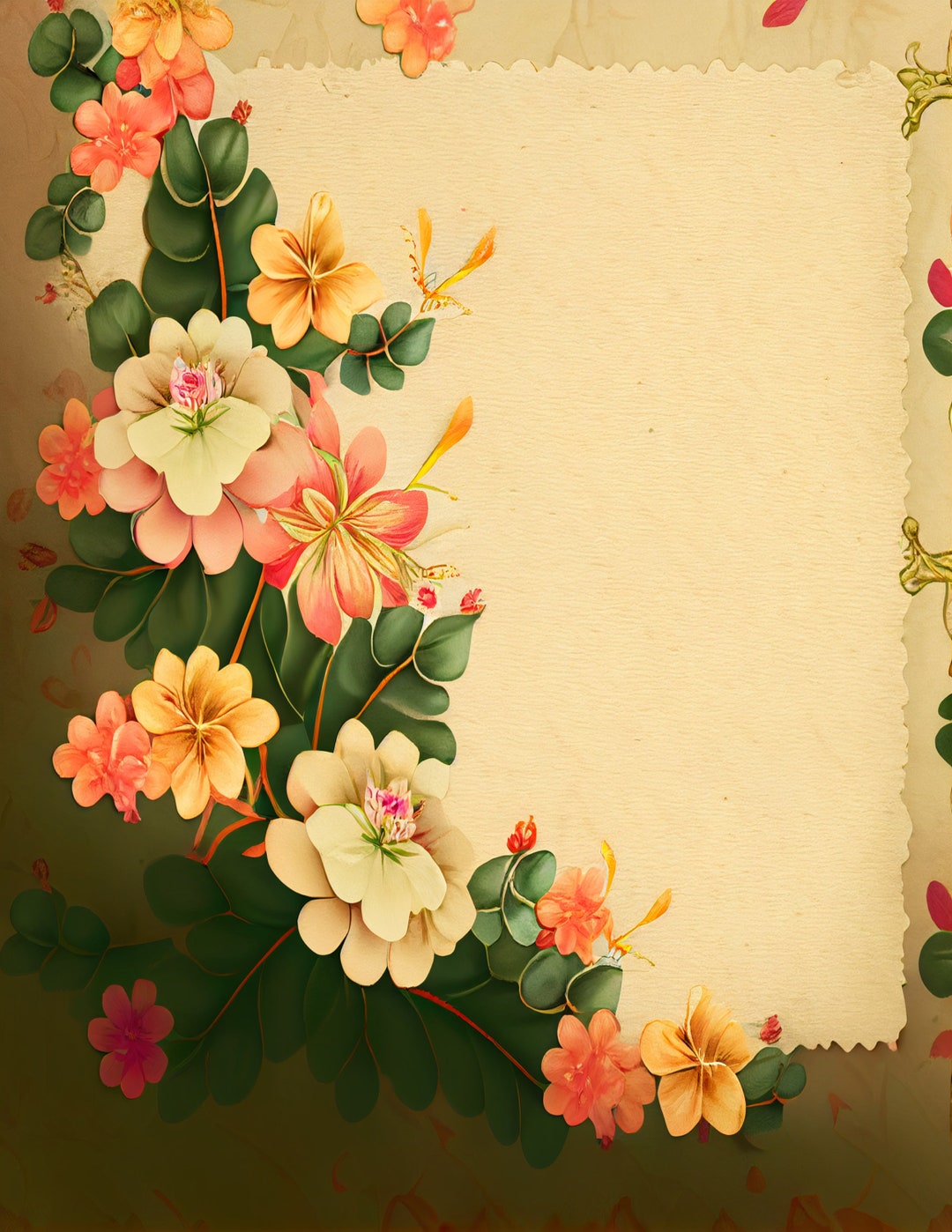 Lined and Unlined Blossom Writing Papers, Cream and Apricot, Two ...