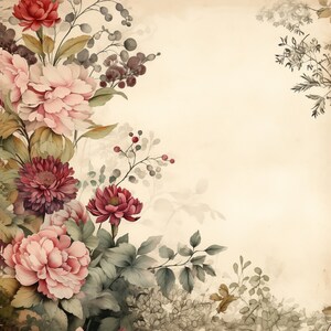 Antique Floral Lined and Unlined Writing Papers for Instant Download in ...