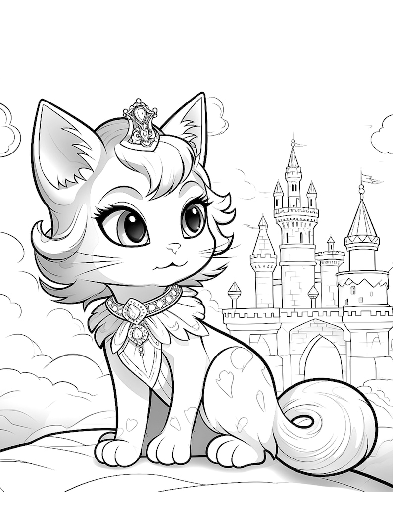 Five Kitten Princess Coloring Sheets for Instant Download - Etsy