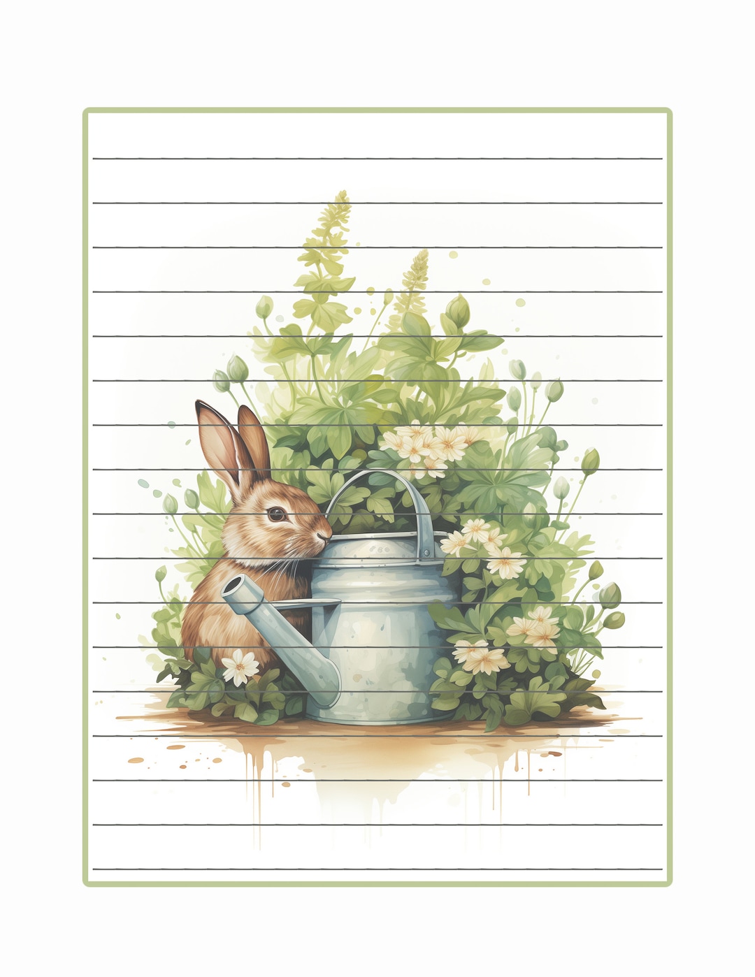 Bunny Garden Lined and Unlined Writing Papers, Instant Download ...
