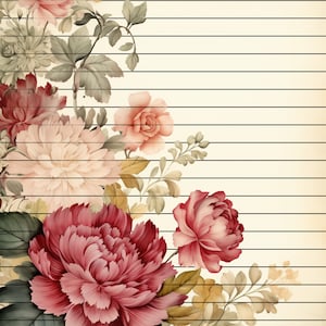 Antique Floral Lined and Unlined Writing Papers for Instant Download in ...