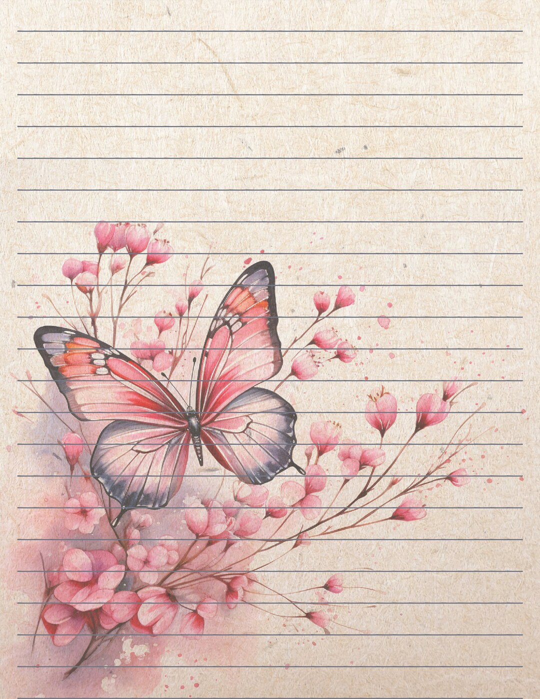 Butterfly Blossom Lined and Unlined Writing Papers, Instant Download ...