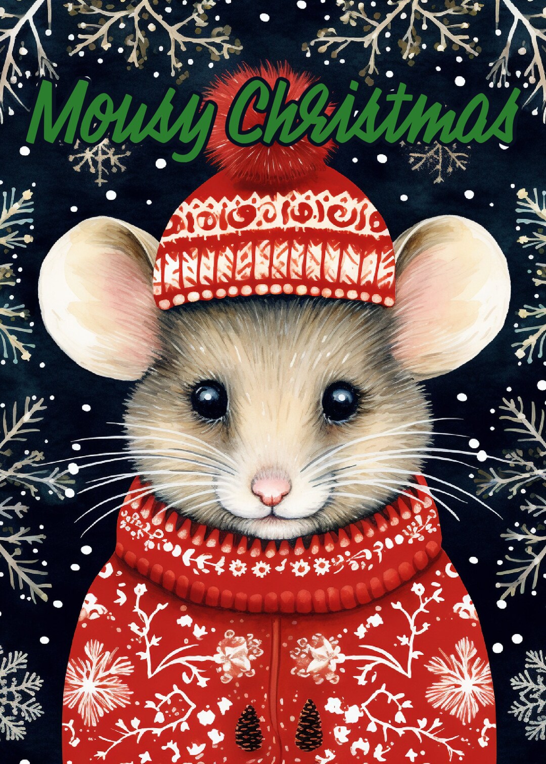 Mousy Christmas Greeting Card Design Instant Download - Etsy