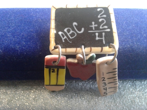 Glazed Ceramic Teacher Pin Blackboard With Pencil Apple and - Etsy
