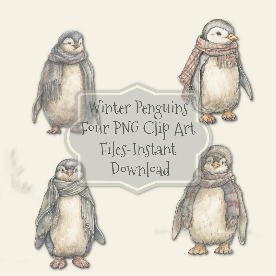 Winter Penguins--four Adorable Clip Art Images, PNG Files - Etsy