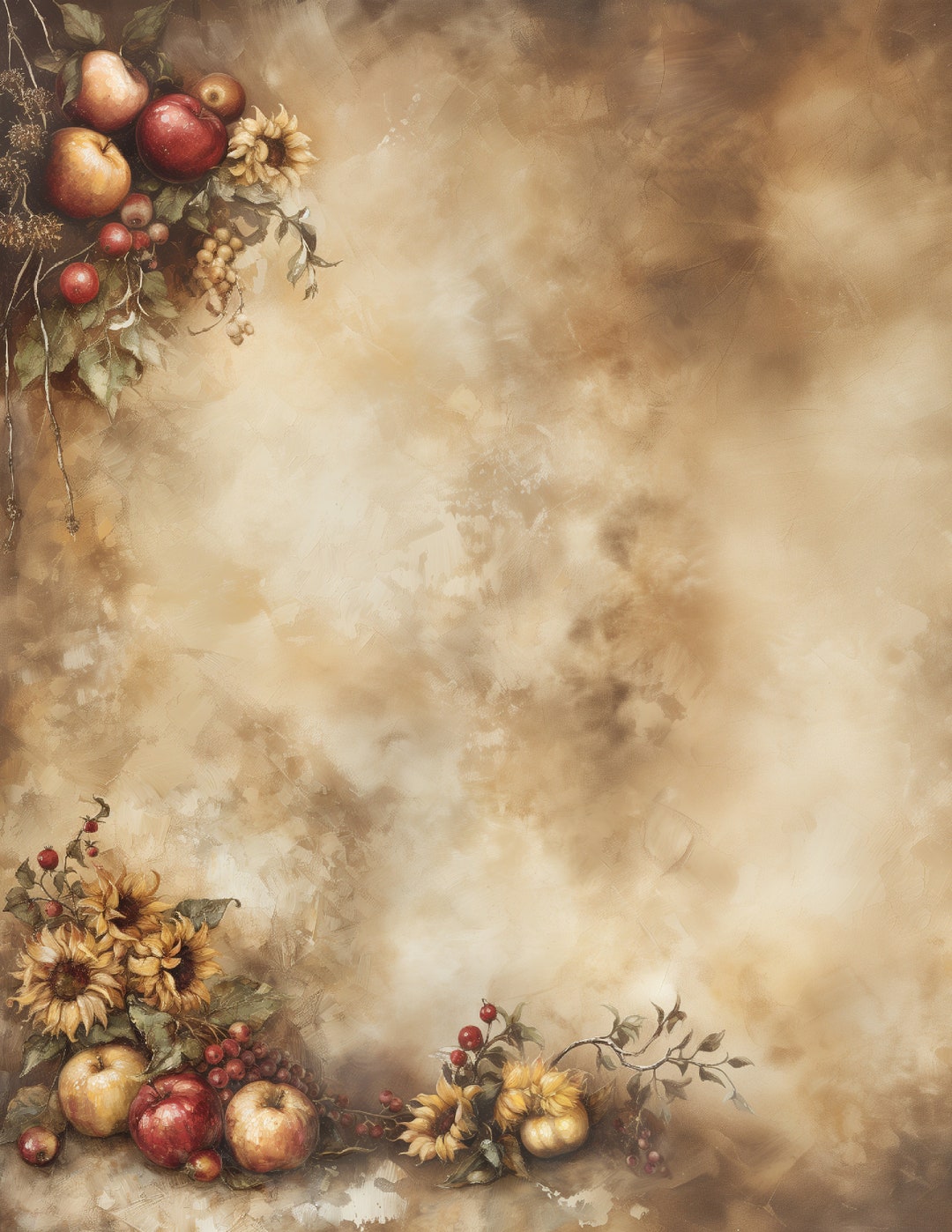 Apple and Sunflower Printable Stationery-lined and Unlined 8.5"x11" - Etsy