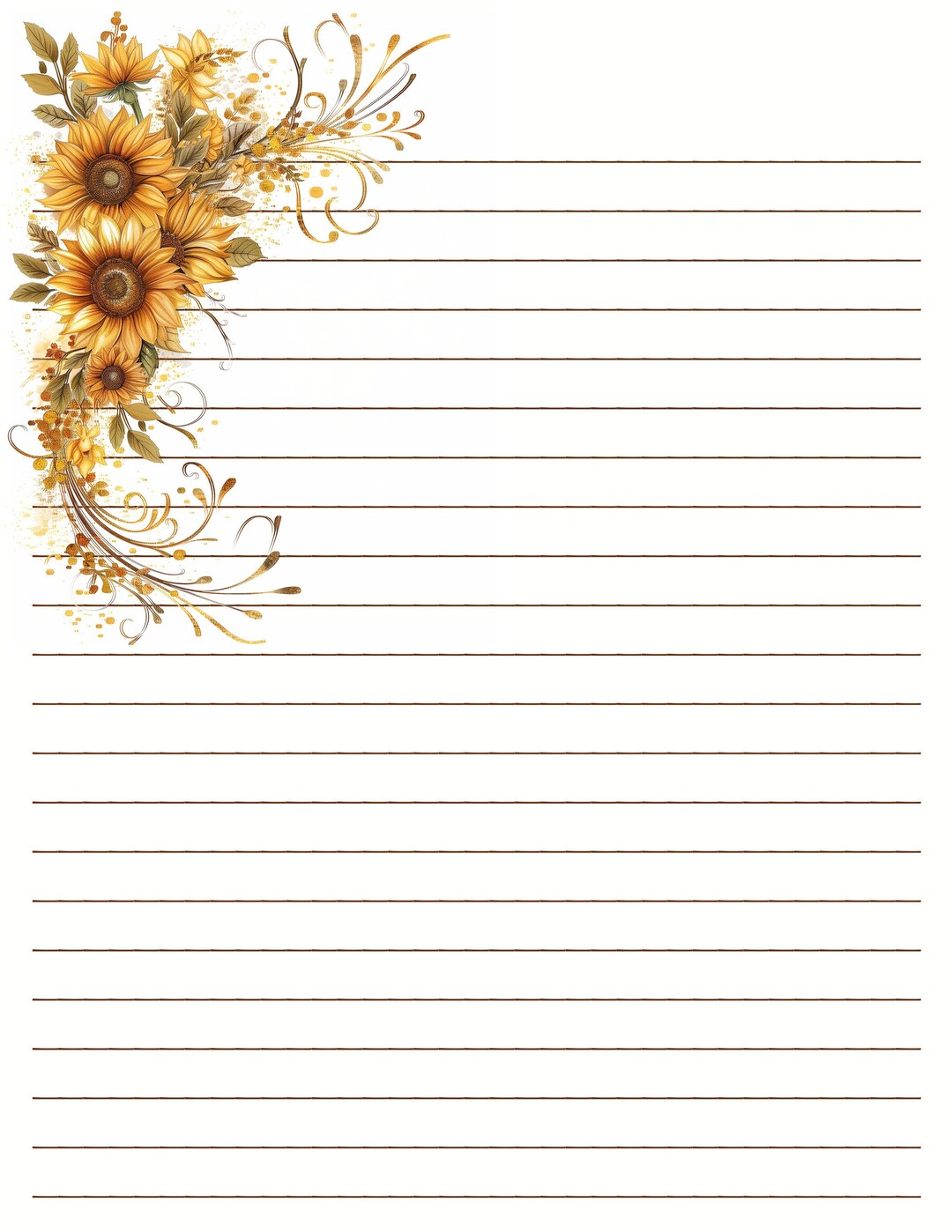 Sunshine Bouquet Printable Stationery-lined and Unlined 8.5"x11" - Etsy