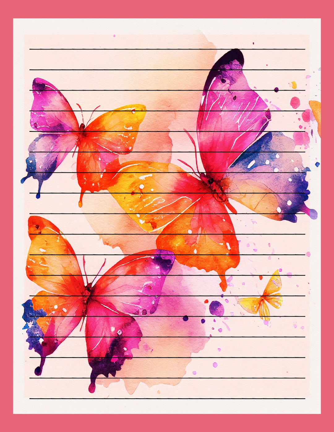 Butterflies Lined and Unlined Writing Papers for Instant Download - Etsy