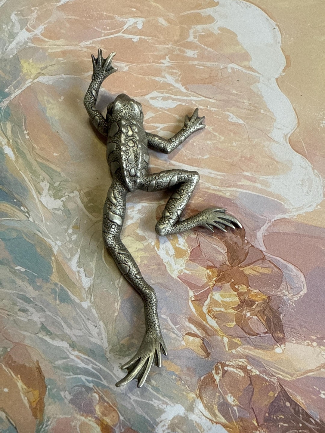JJ Very Detailed Long Pewter Frog Pin Brooch, Signed - Etsy