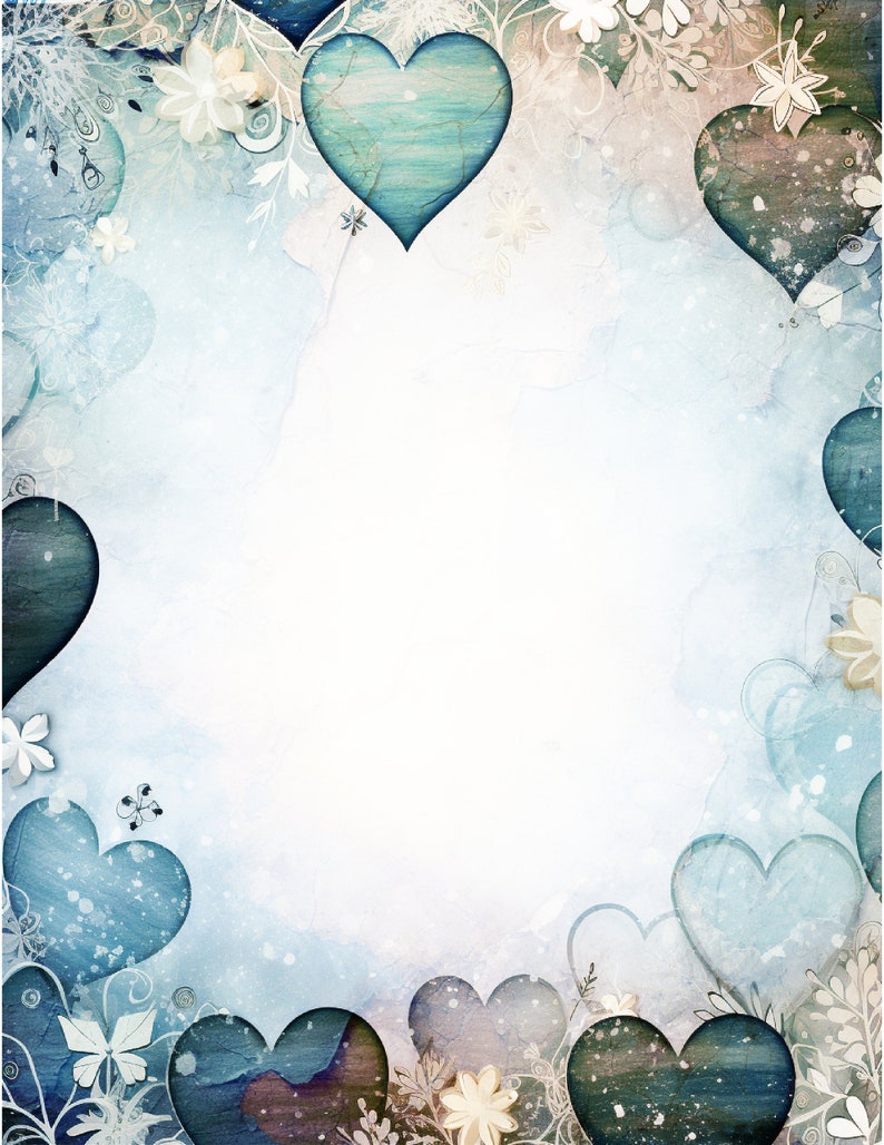 Winter Hearts Writing Paper: Printable Valentine Backgrounds (digital ...