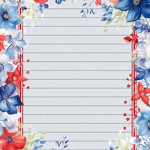 Red, White and Blue Patriotic Floral Lined and Unlined Writing Papers ...