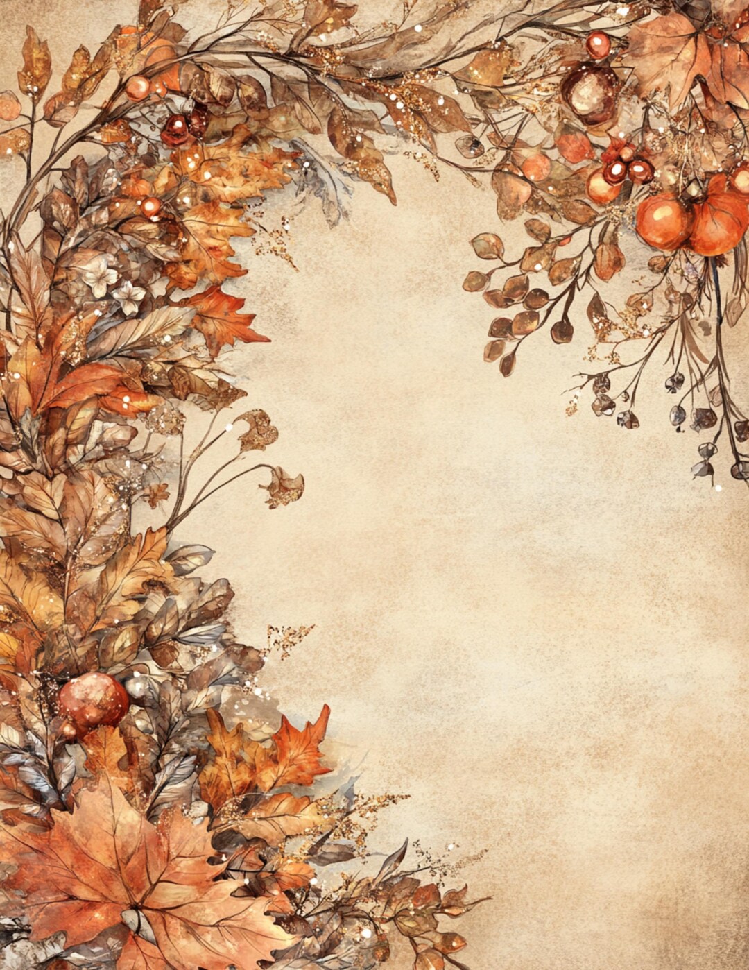 Thanksgiving Autumn Leaves Writing Paper Backgrounds (digital Download ...