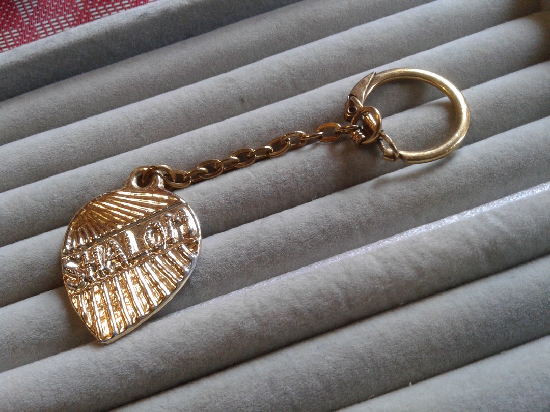Goldtone Shalom Keychain - Etsy