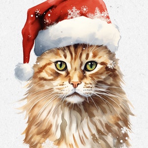 Watercolor Style Christmas Cats Downloadable Print/cards Set, Five JPG ...