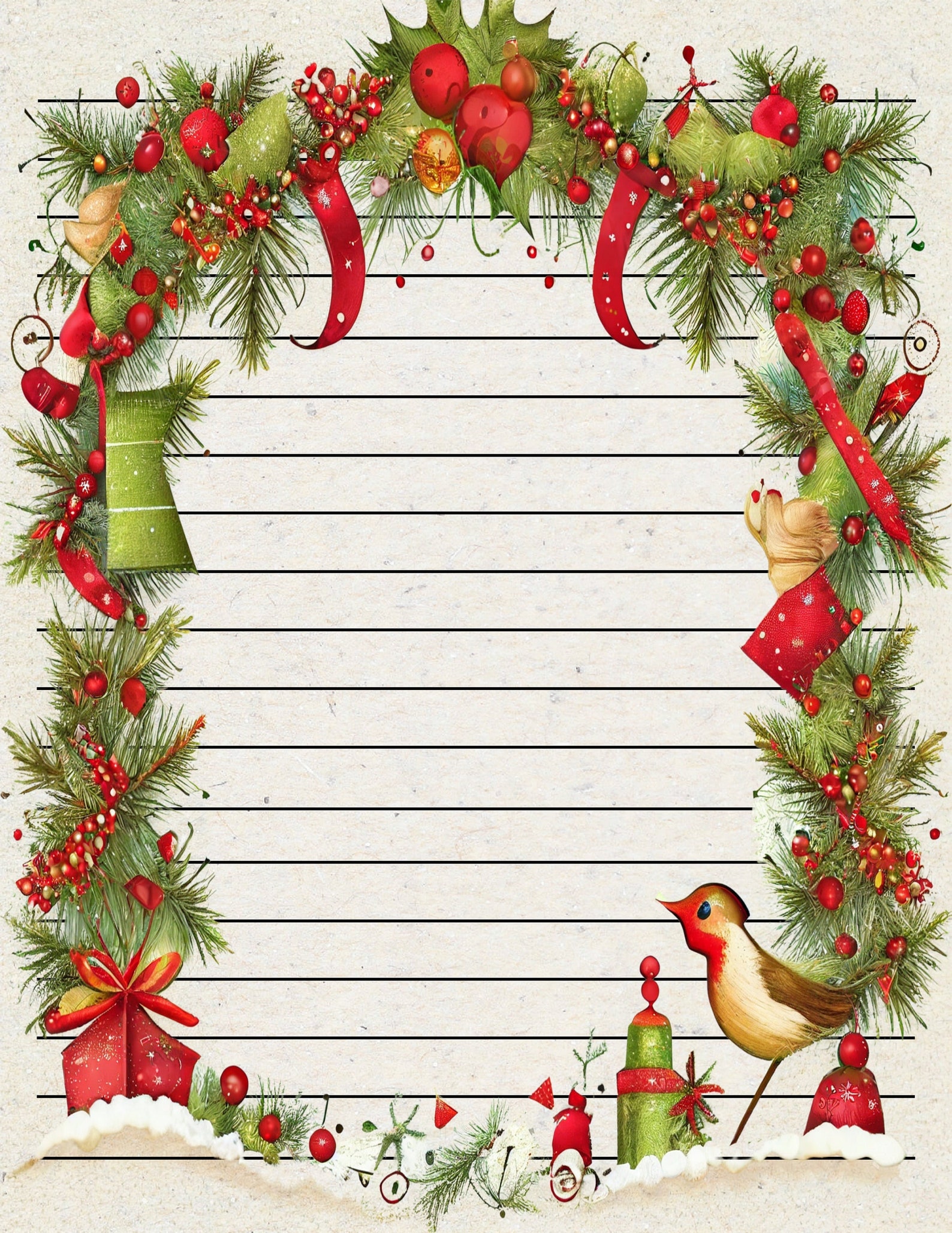 Lined and Unlined Christmas Birdie Writing Papers, JPG Files, Instant ...
