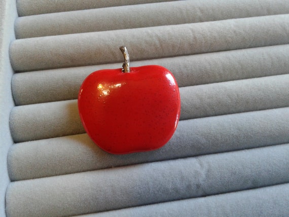 Hallmark Red Ceramic Apple with Metal Stem Brooch Signed | Etsy