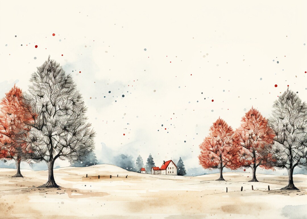 Watercolor Holiday Card Design Pack: Winter Landscape (JPG Files) - Etsy