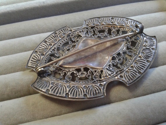 Large Antique Unmarked Silver Victorian Brooch with G… - Gem