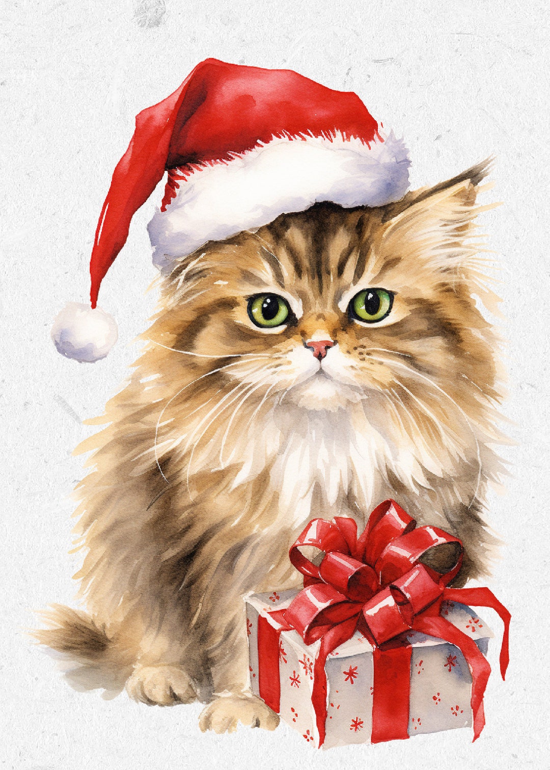 Watercolor Style Christmas Cats Downloadable Print/cards Set, Five JPG ...