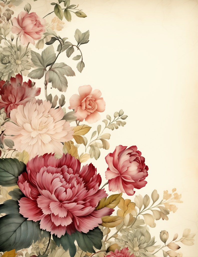 Antique Floral Lined and Unlined Writing Papers for Instant Download in ...