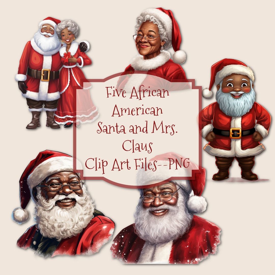 Five African American Santa and Mrs. Claus Clip Art Files--png - Etsy