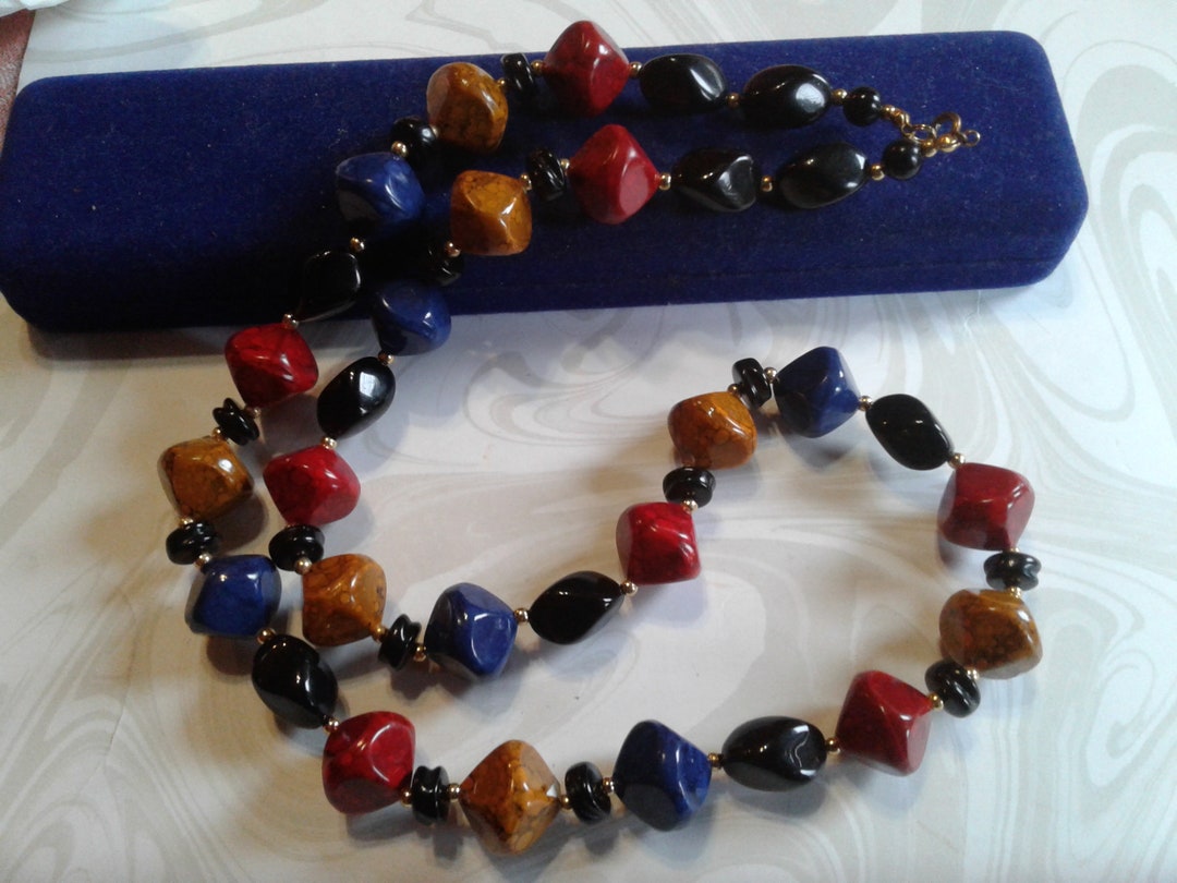 Vividly Jewel Toned Pebble Beaded Midlength Strand - Etsy