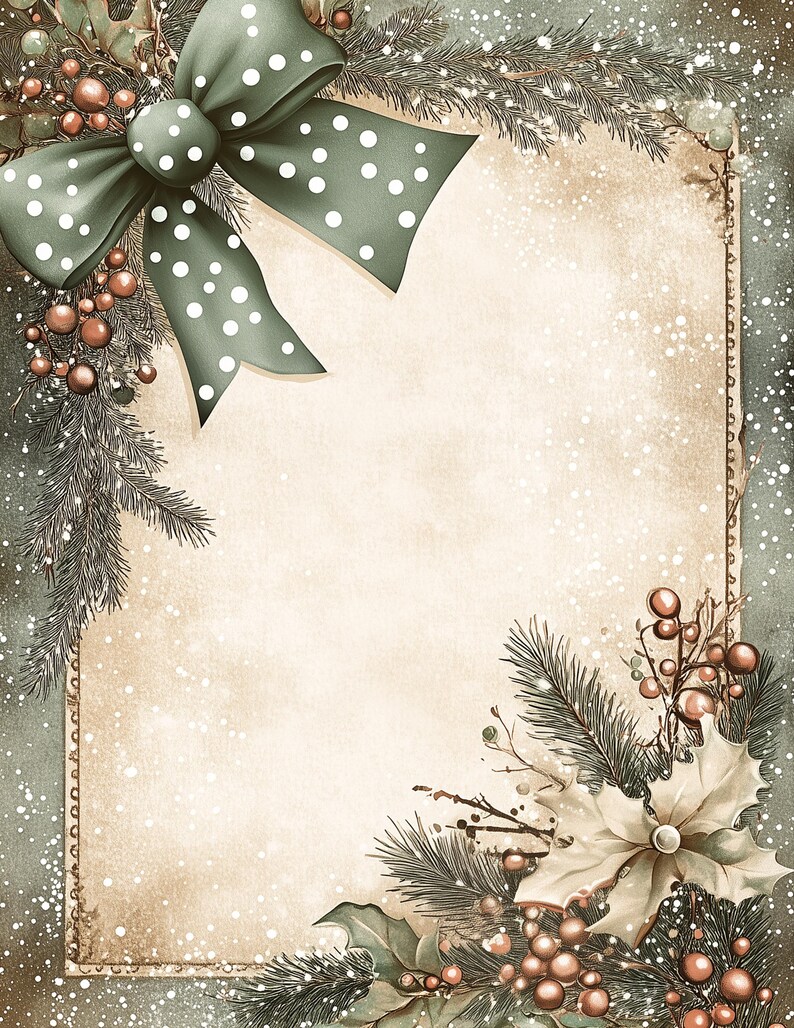 Country Christmas Green Polka Dots Winter Holiday Bordered Digital ...