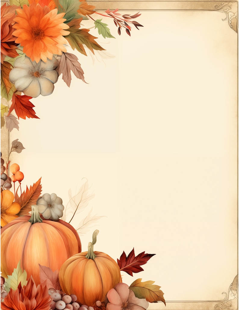 Thanksgiving Writing Paper: Autumn Leaves & Pumpkins (digital Download ...