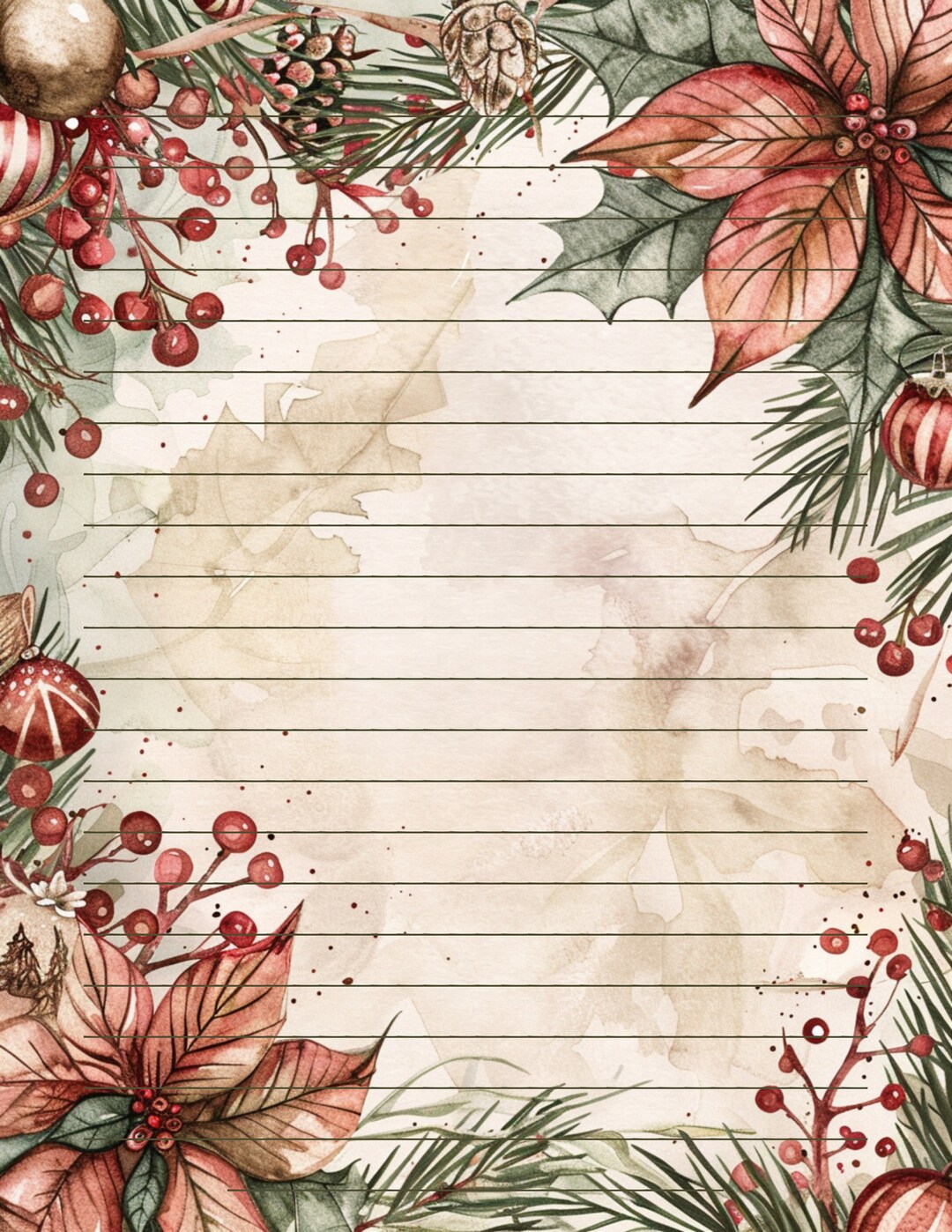 Pink Poinsettia Lined and Unlined Writing Papers--two Designs to ...