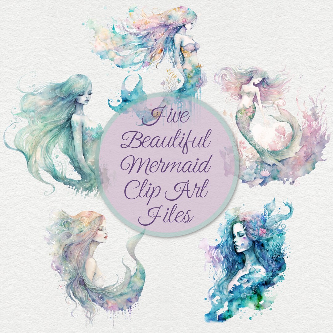 Five Beautiful Mermaid Clip Art Files--png--instant Download ...
