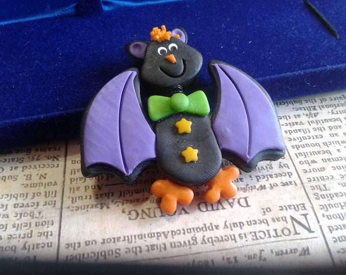 Happy Bat Pin in Black, Purple, Orange and Lime Green Polymer Clay - Etsy