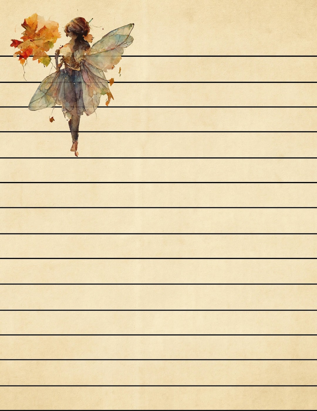 Autumn Fairy Printable Lined and Unlined Writing Papers, Two Designs, 8 ...