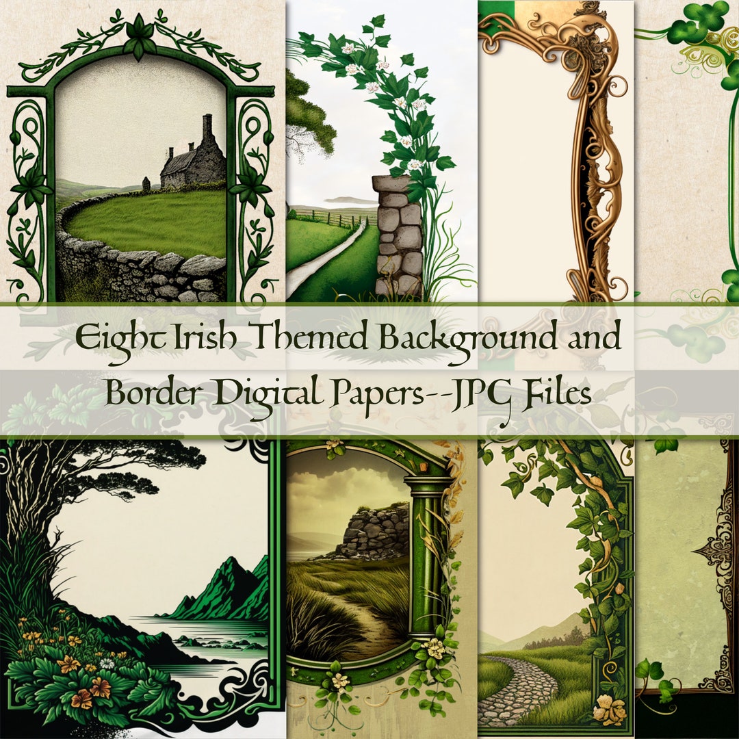 Eight Irish Themed Background and Bordered Digital Papers for Instant ...