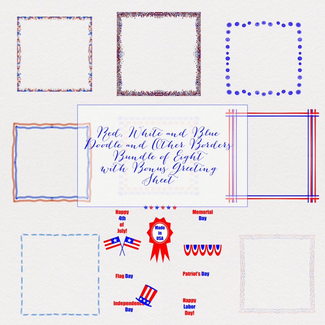 Red, White and Blue Doodle and Other Borders, Eight Plus a Bonus ...