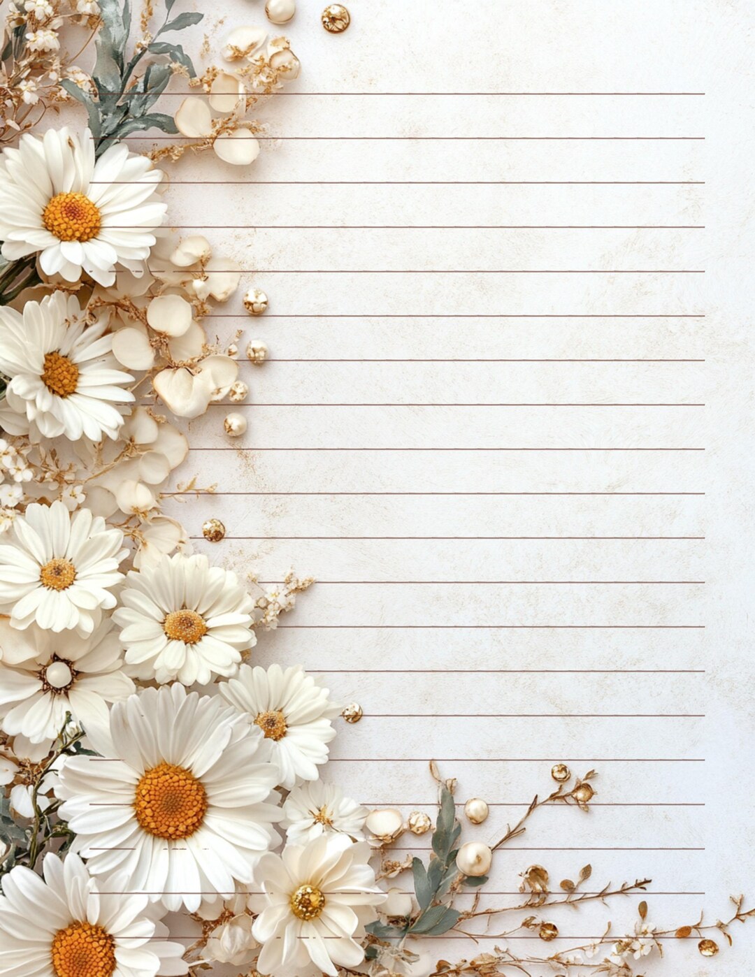 Sweet Daisies Lined and Unlined Instant Download Stationery Set ...