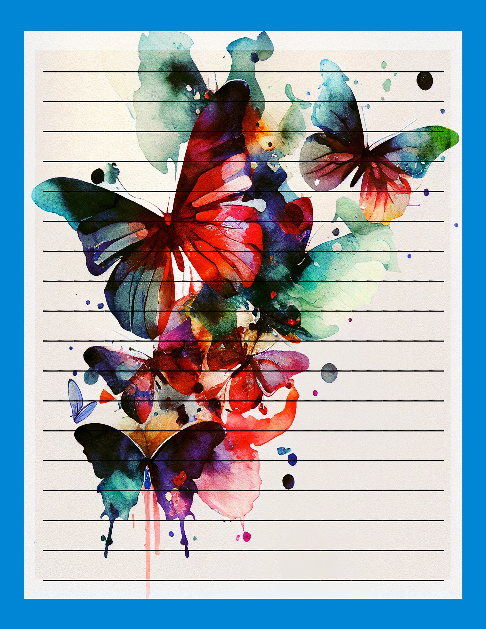 Butterflies Lined and Unlined Writing Papers for Instant Download - Etsy